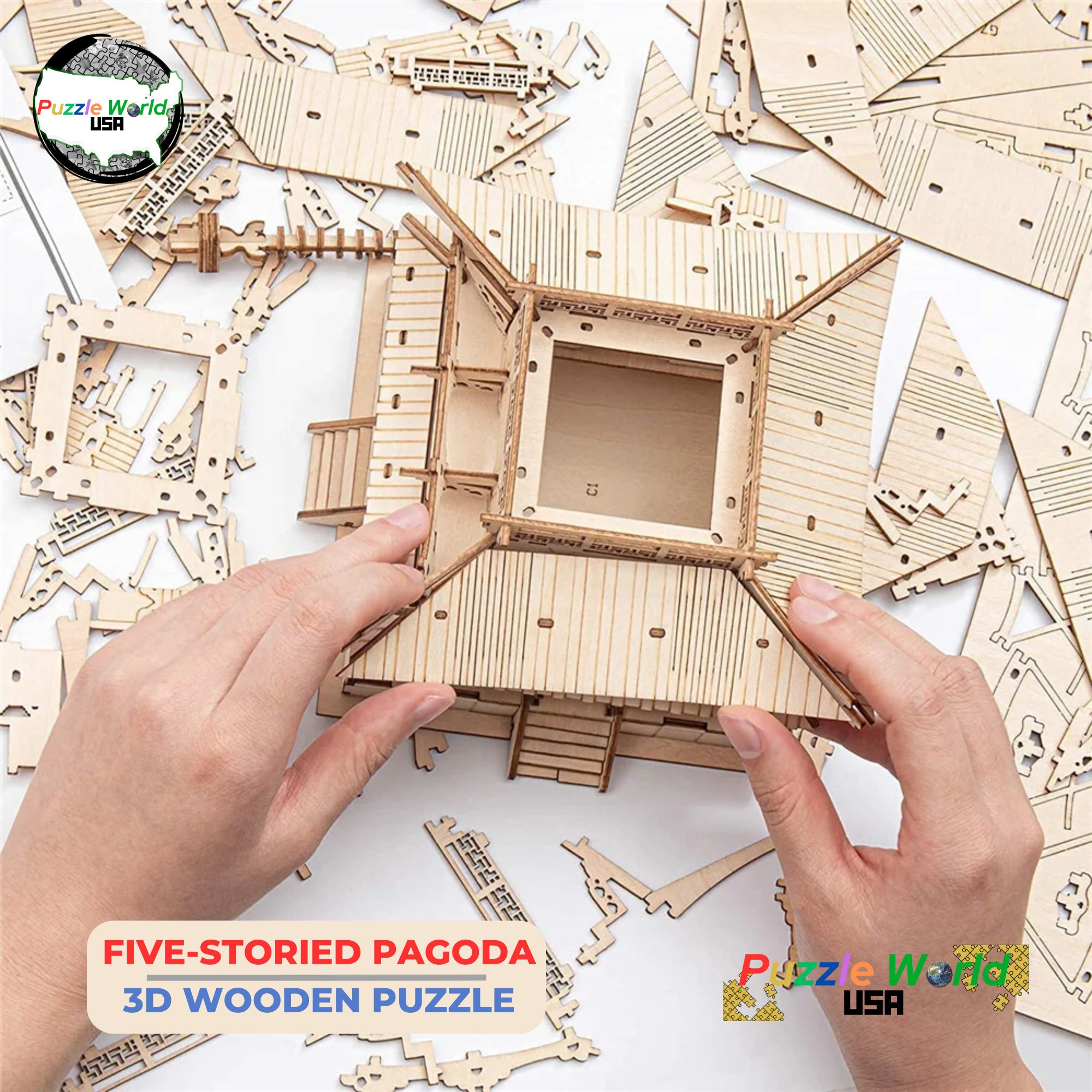 Japanese Five-storied Temple DIY 3D Wooden Puzzle Pagoda Puzzle for ...