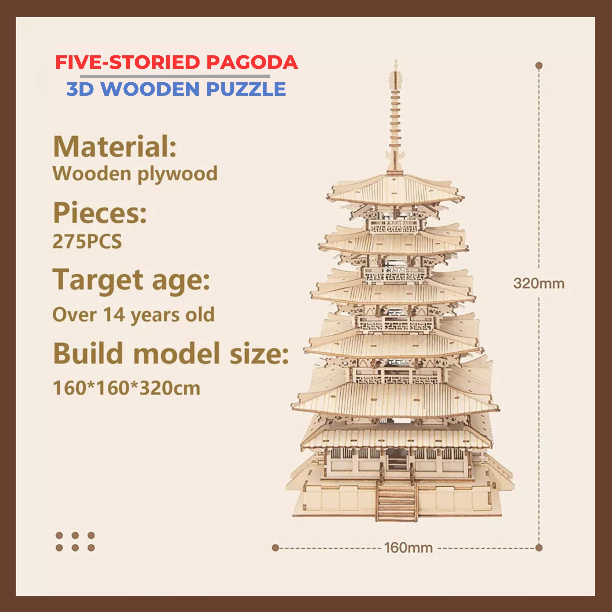 Japanese Five-storied Temple DIY 3D Wooden Puzzle Pagoda Puzzle for ...