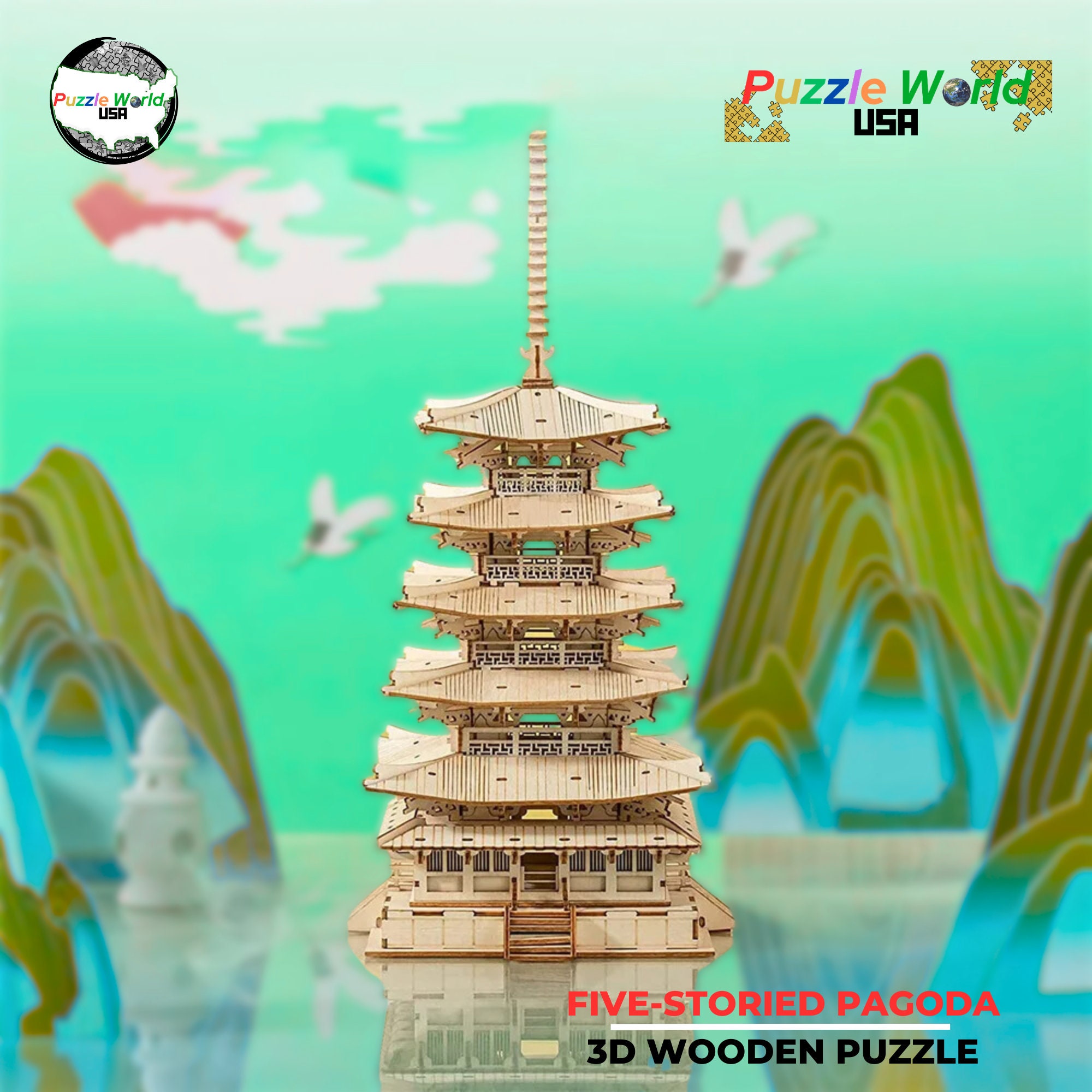 Japanese Five-storied Temple - DIY 3D Wooden Puzzle Pagoda | Puzzle for ...