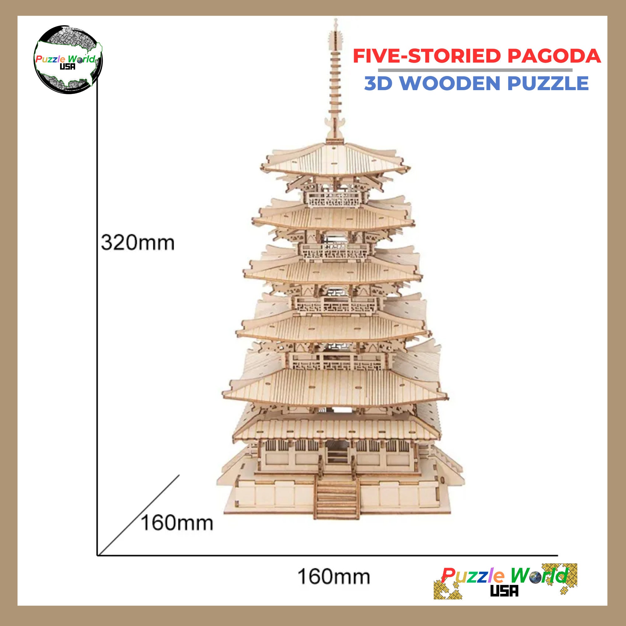 Japanese Five-storied Temple DIY 3D Wooden Puzzle Pagoda Puzzle for ...