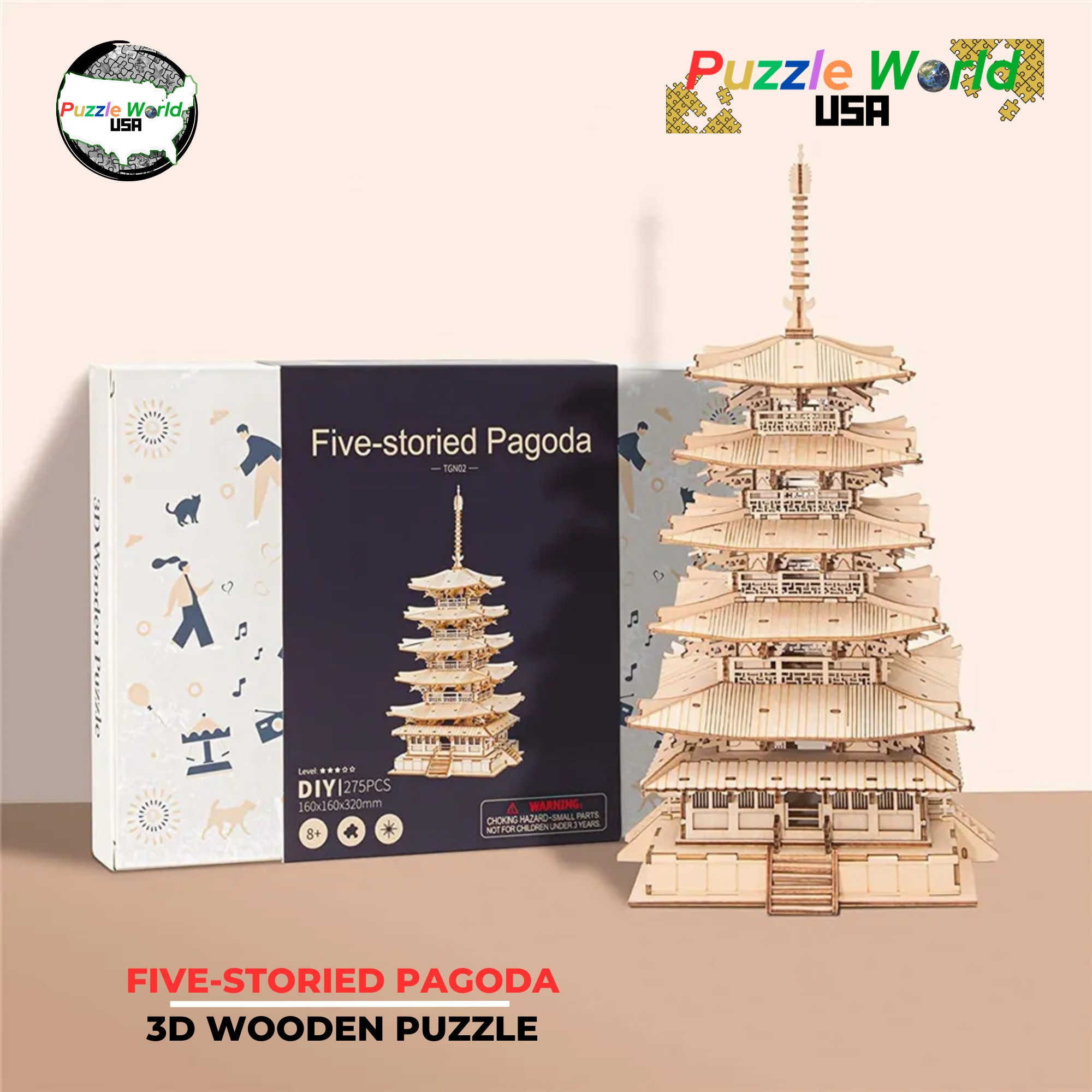 Japanese Five-storied Temple DIY 3D Wooden Puzzle Pagoda Puzzle for ...