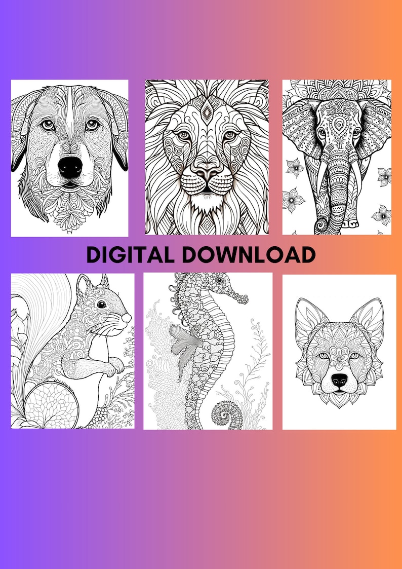 Animal Mindful Coloring Pages Printable Relaxing Art for All Ages ...