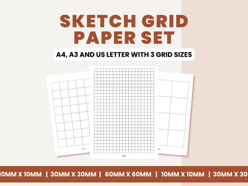 Printable Sketching Grid Paper Bundle: A4, A3, US Letter (PDF Download ...