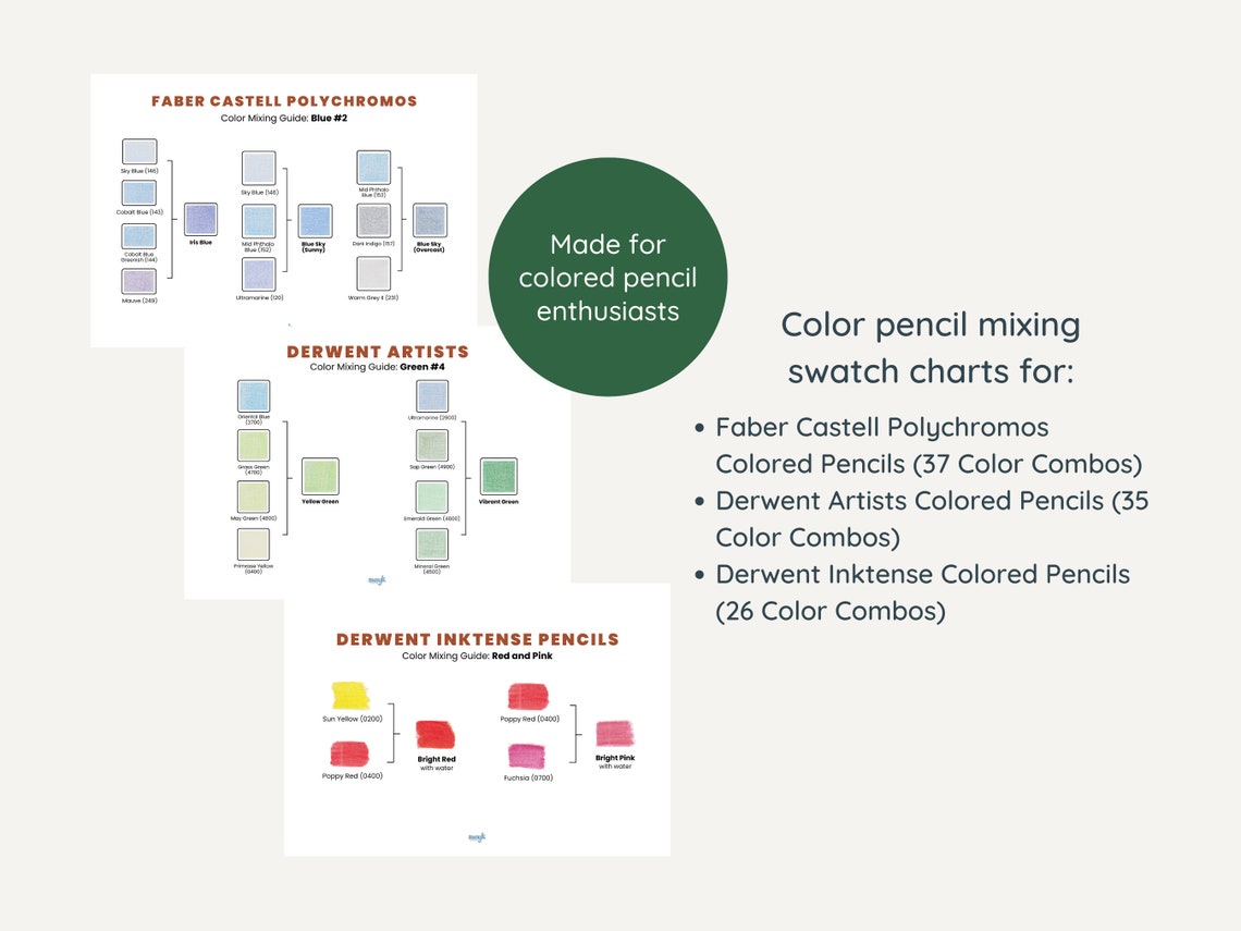 3 X Pre-filled + Blank Colored Pencil Swatch Charts | 90+ Combos for ...