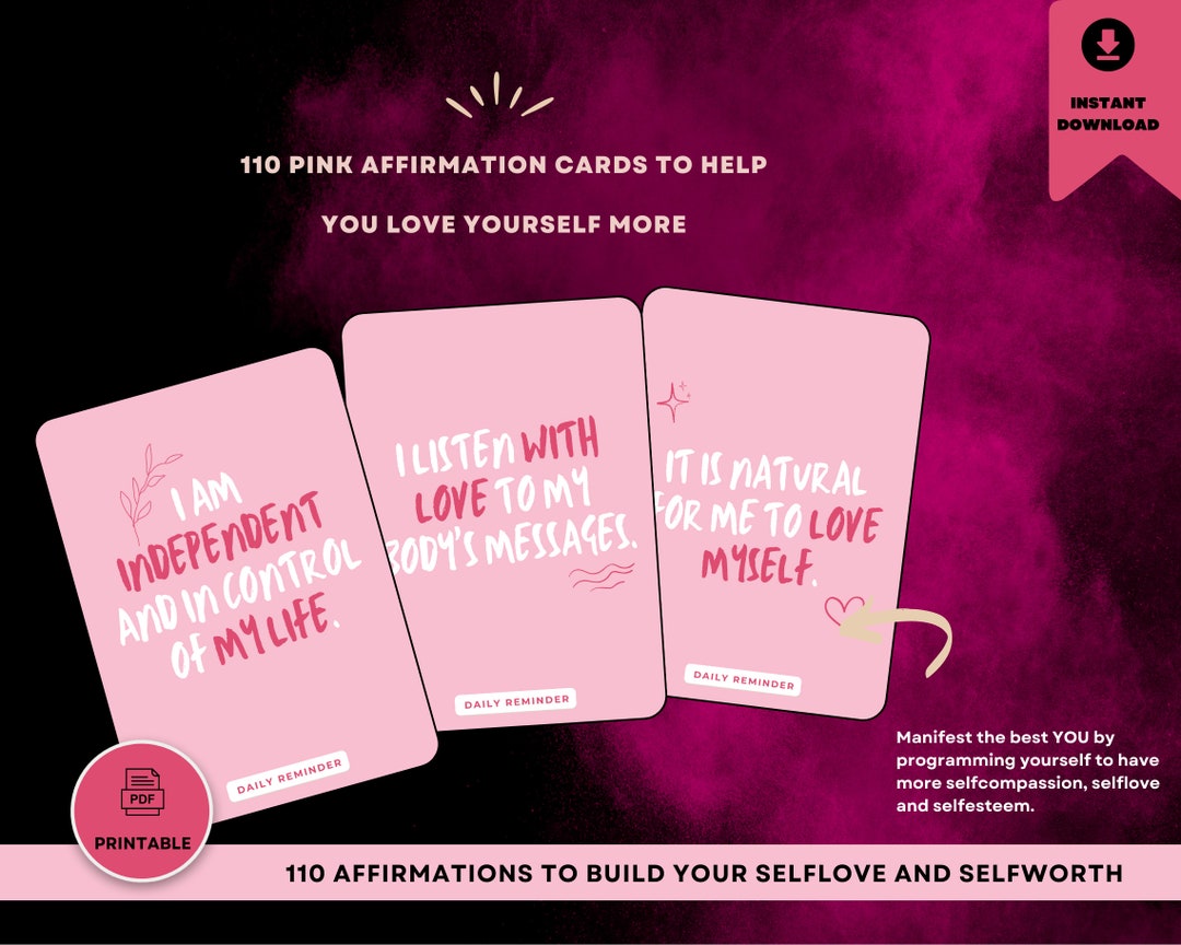 110 Pink Affirmation Cards for Self Love, Self Compassion and Self ...