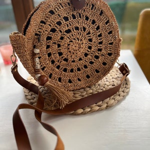 Round Straw Bag Round Woven Circular Straw Rattan Round Purse Wicker ...