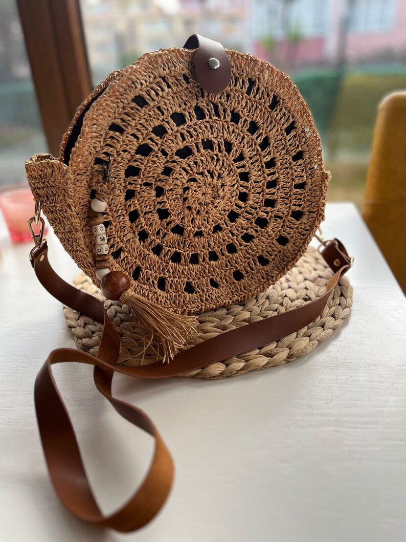 Round Straw Bag Round Woven Circular Straw Rattan Round Purse Wicker ...