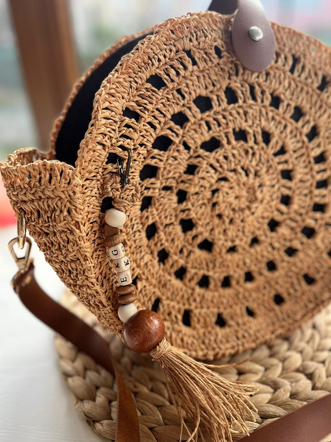 Round Straw Bag Round Woven Circular Straw Rattan Round Purse Wicker ...