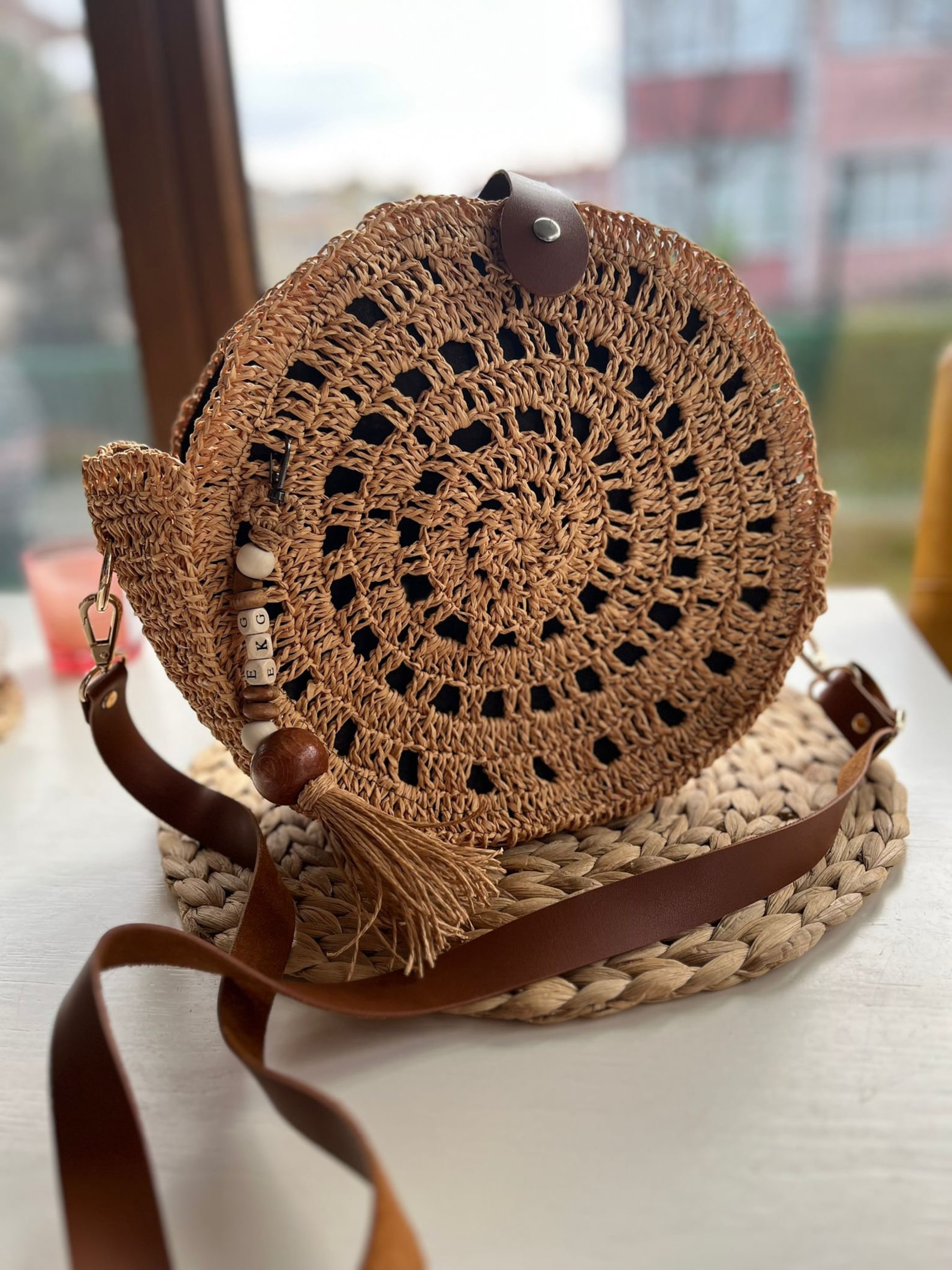 Round Straw Bag Round Woven Circular Straw Rattan Round Purse Wicker ...