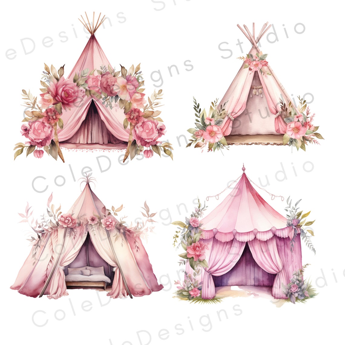 Watercolour Pink Boho Tents Clipart Hens Party Transparent PNG ...