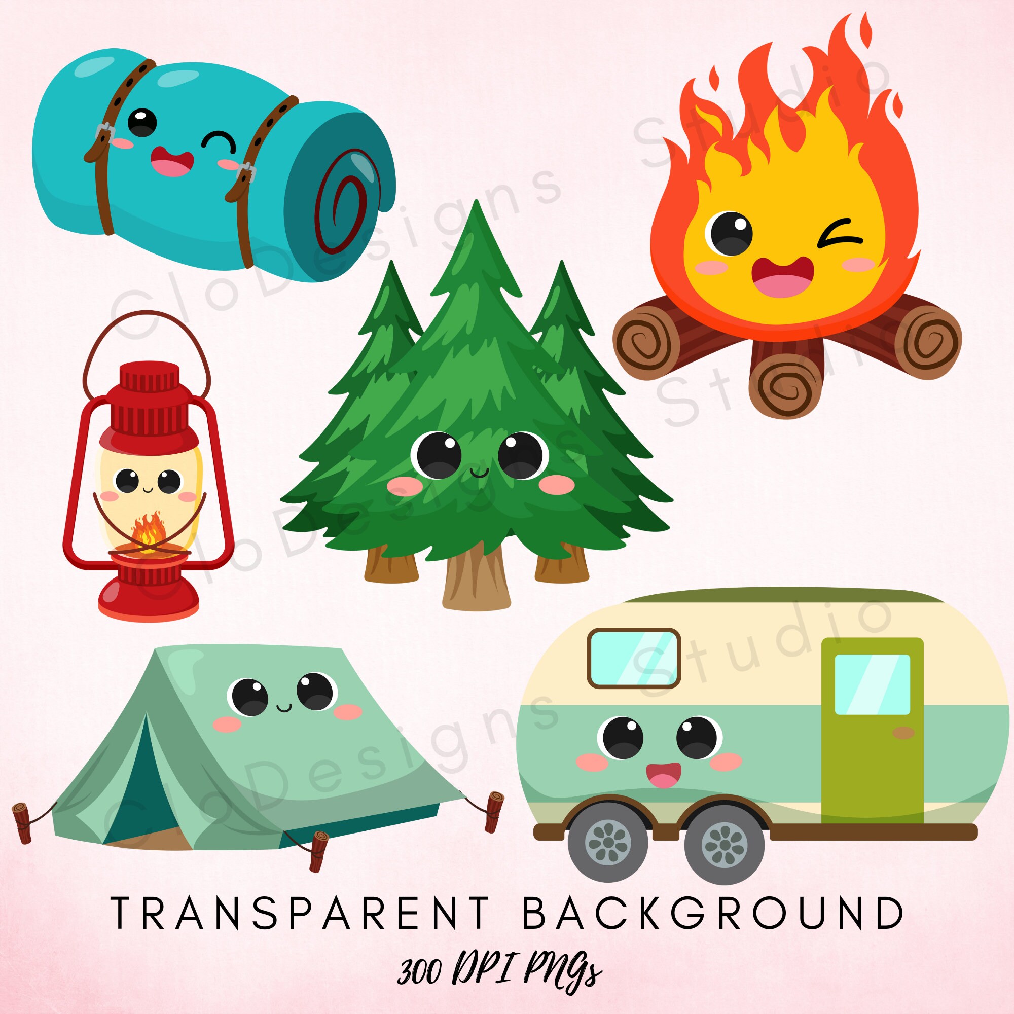 Cute Kawaii Camping Clipart Camping Cartoon Transparent PNG Paper Craft ...