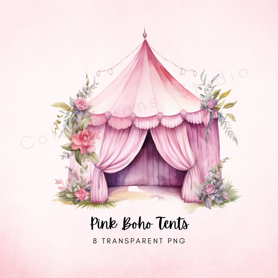 Watercolour Pink Boho Tents Clipart Hens Party Transparent PNG ...
