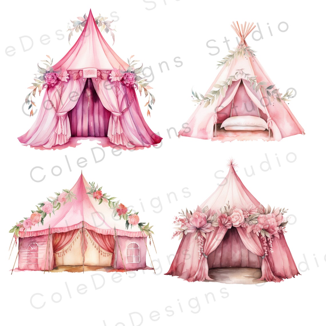 Watercolour Pink Boho Tents Clipart Hens Party Transparent PNG ...