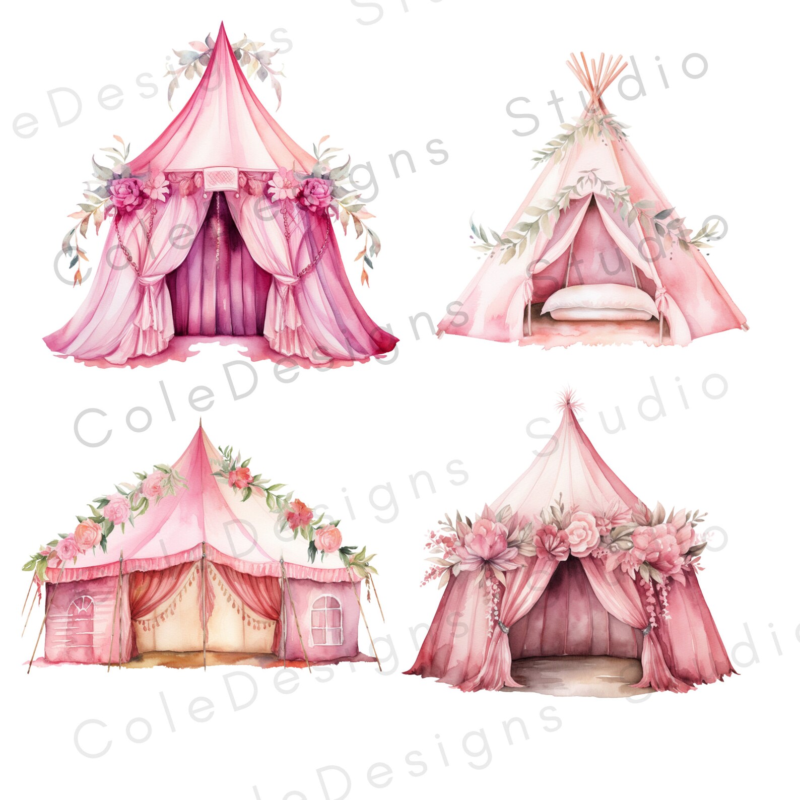 Watercolour Pink Boho Tents Clipart Hens Party Transparent PNG ...