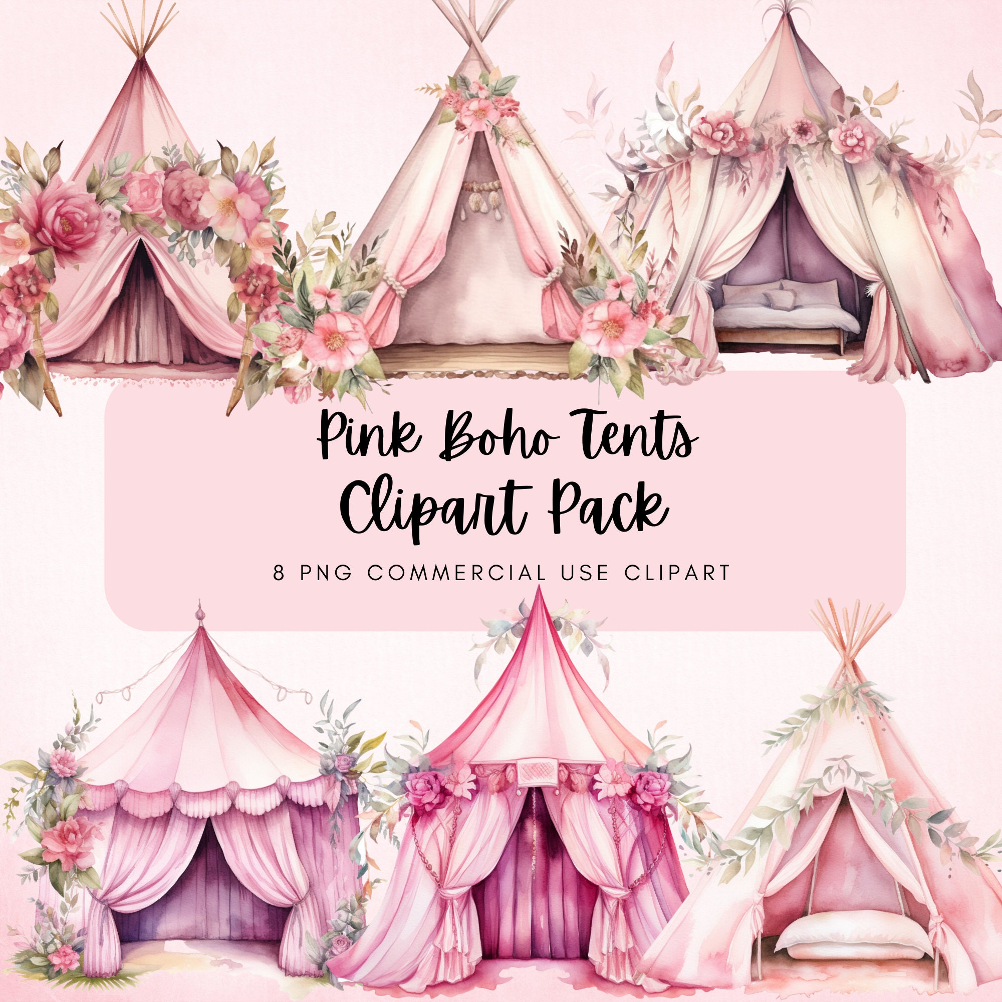 Watercolour Pink Boho Tents Clipart Hens Party Transparent PNG ...