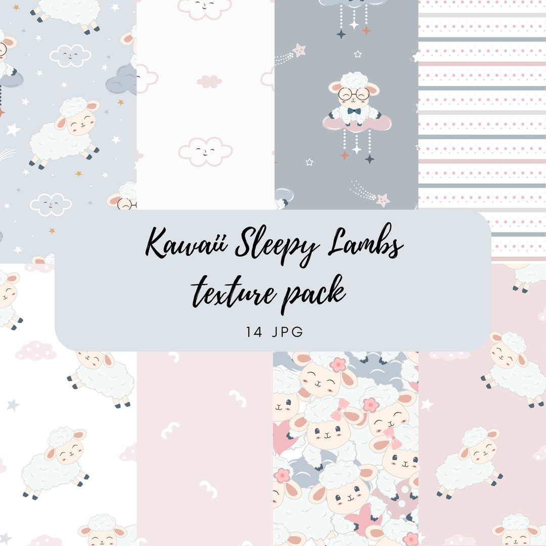 Kawaii Sleepy Lambs Digital Paper Textures DIY Pretty Seamless Patterns ...