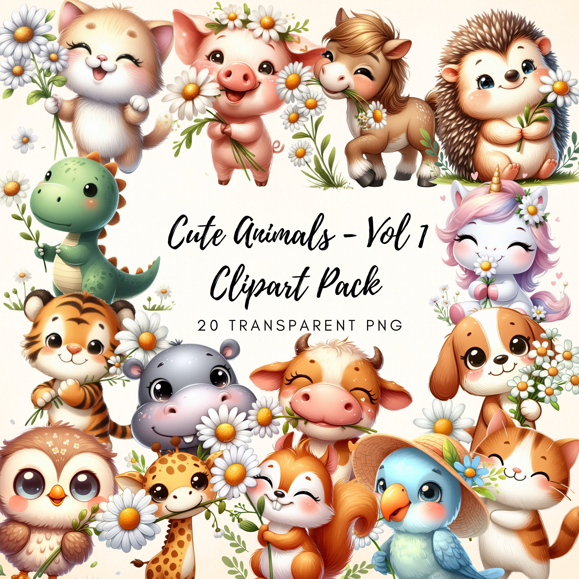 Cute Animals Clipart Watercolor Animals Watercolor Cute Animals PNG ...