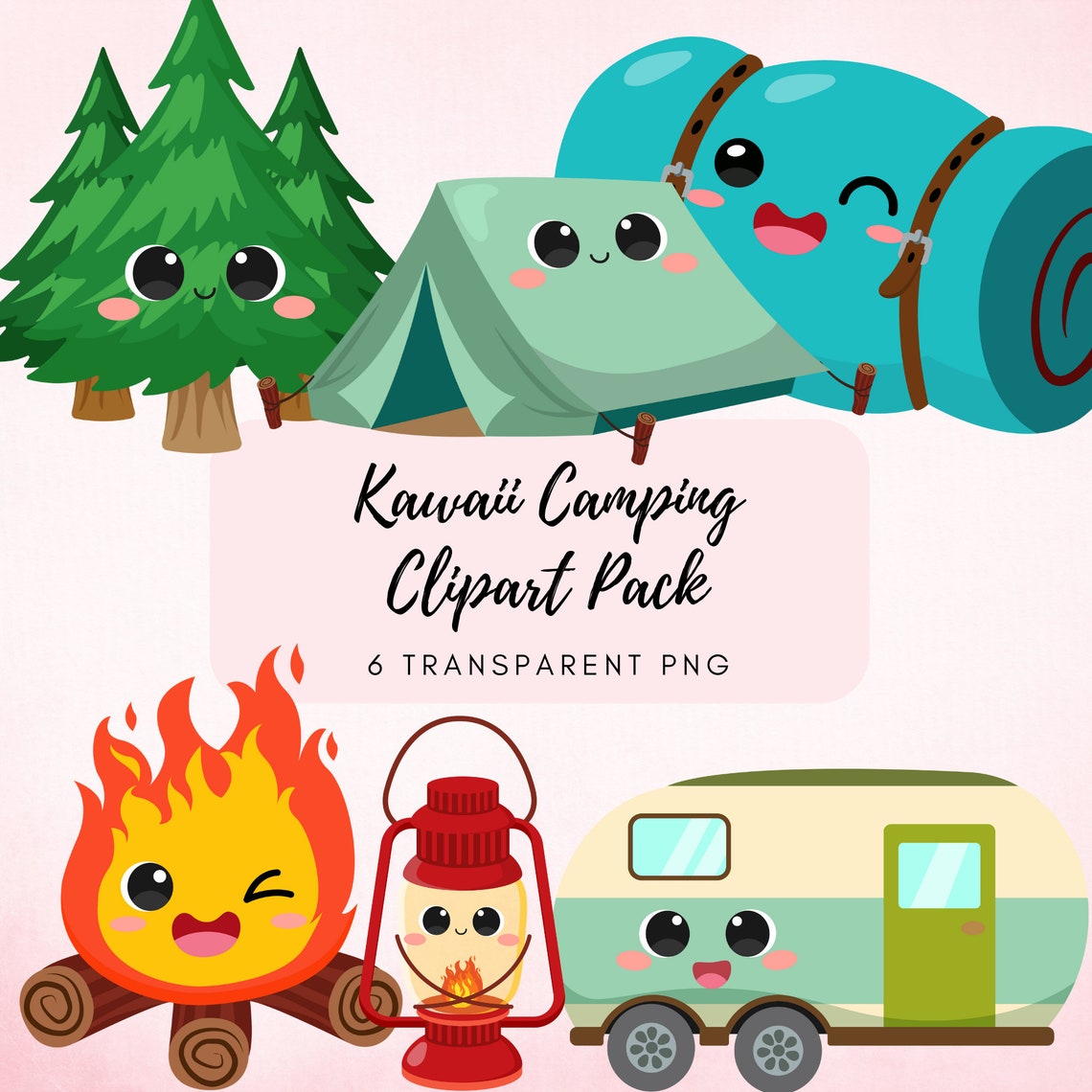 Cute Kawaii Camping Clipart Camping Cartoon Transparent PNG Paper Craft ...