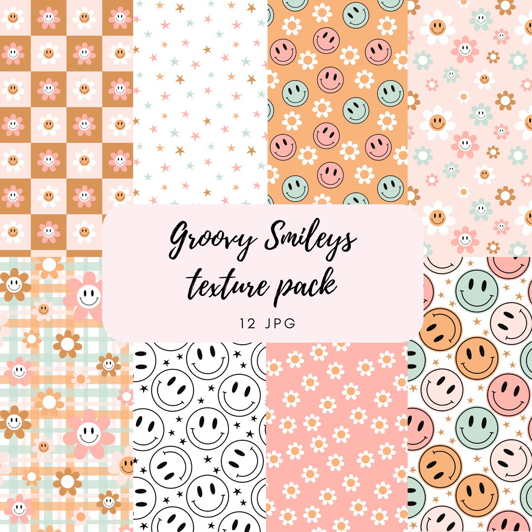 Groovy Retro Smileys Digital Paper Textures Craft DIY Digital ...
