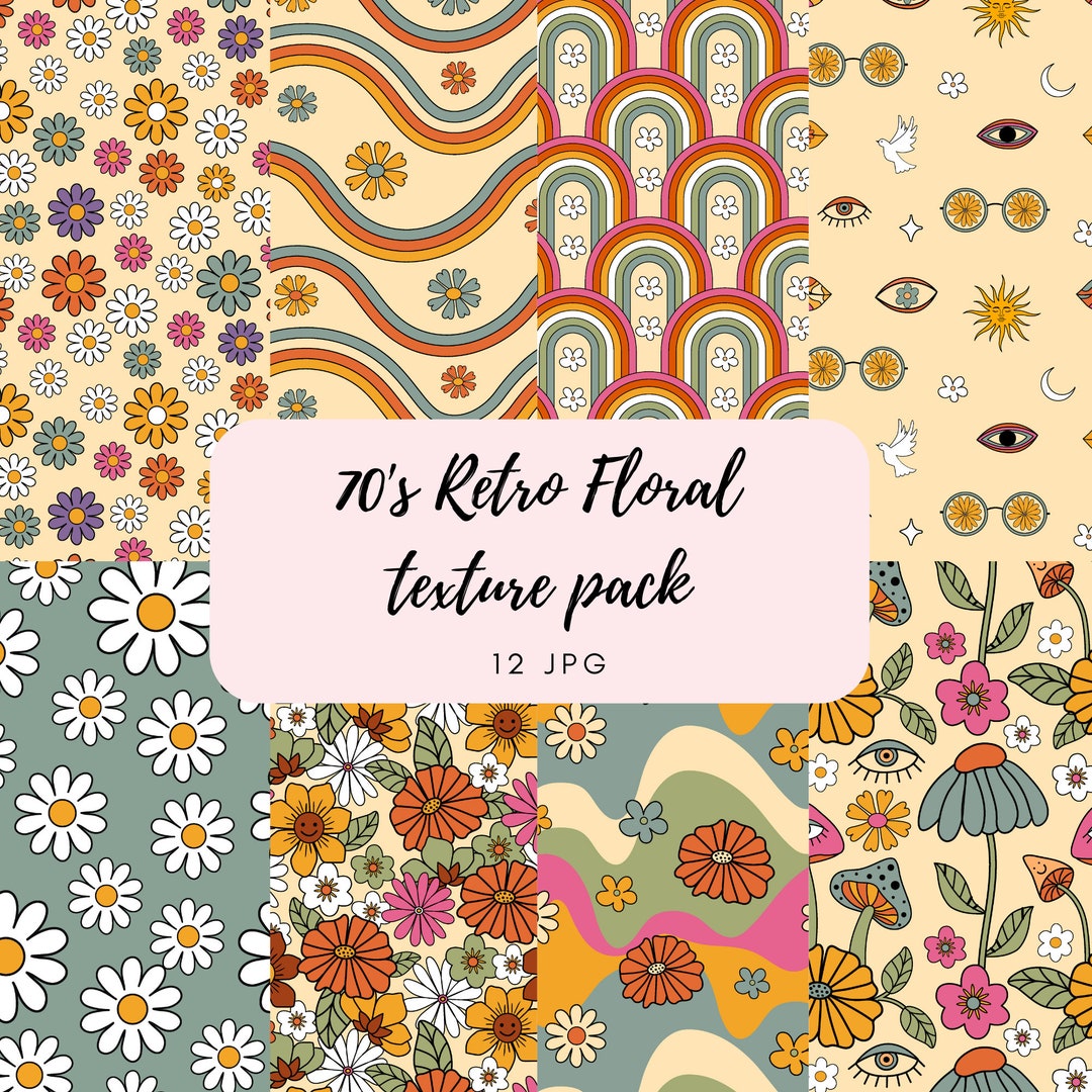 70s Retro Floral Digital Paper Textures Scrapbooking Art Journal ...