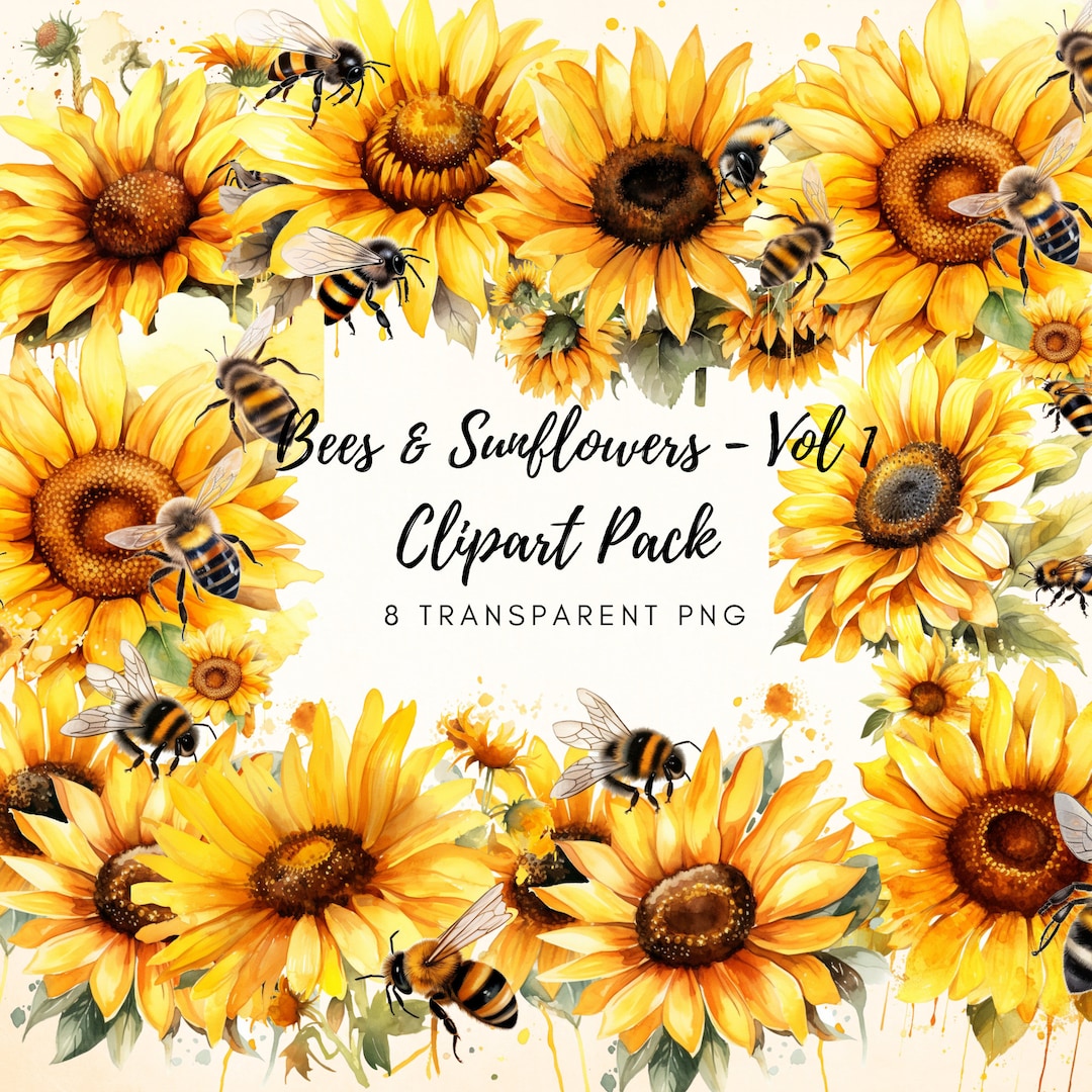 Watercolour Bees and Sunflowers Clipart Watercolor Flowers Floral ...