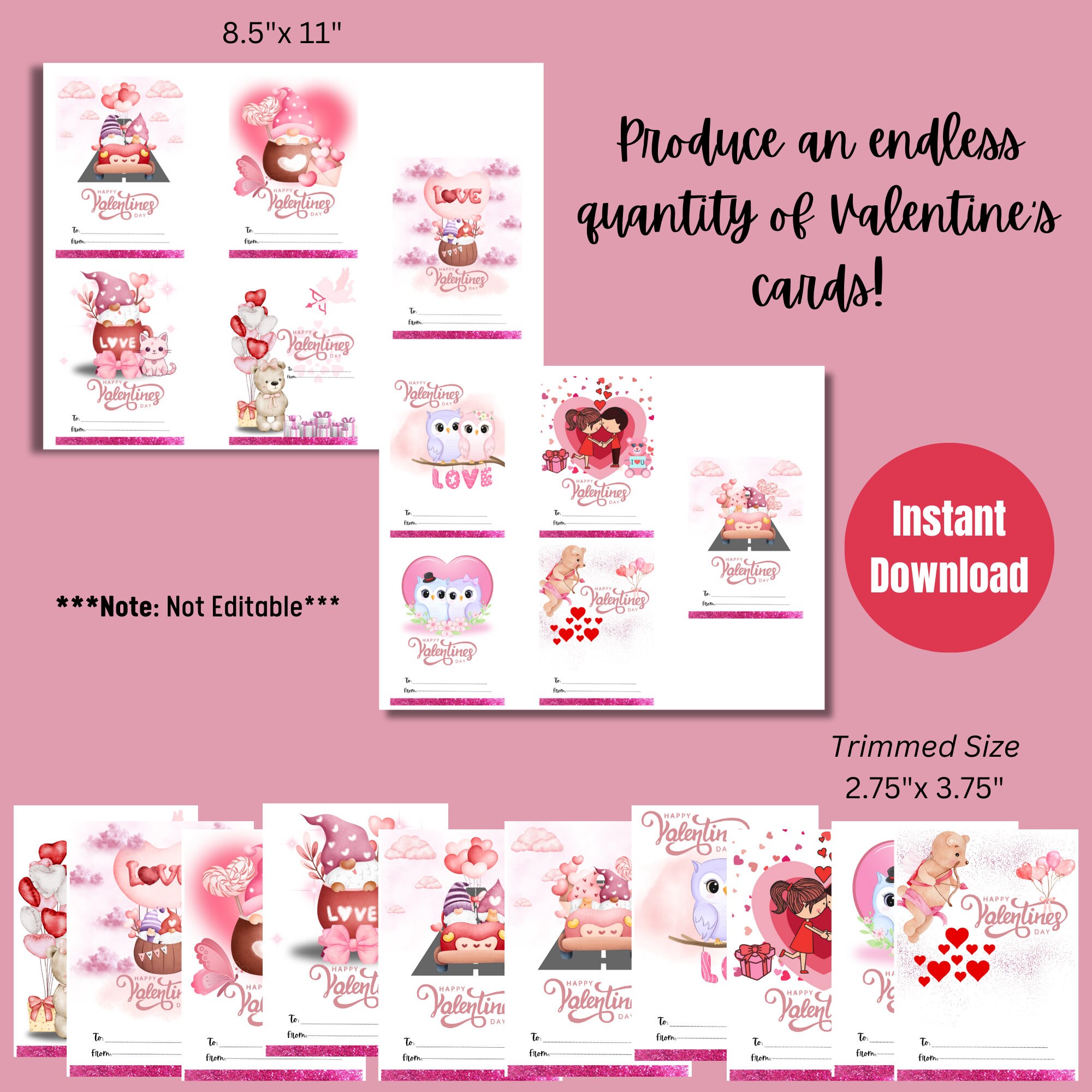 Printable Valentine's Day Cards, Instant Download Valentine Cards, DIY ...