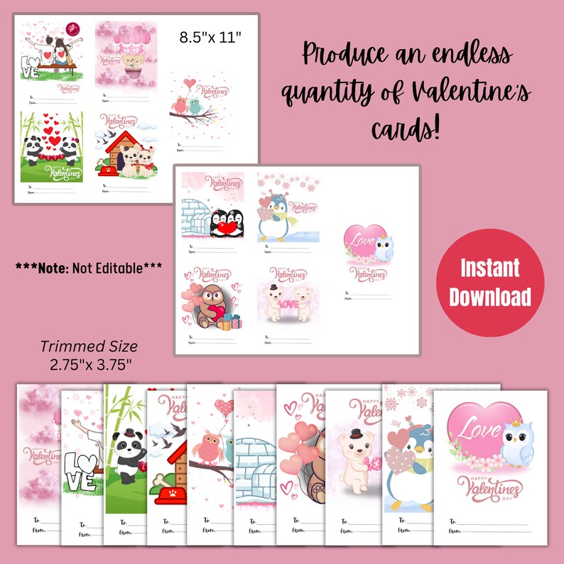 Printable Valentine's Day Cards, Instant Download Valentine Cards, DIY ...