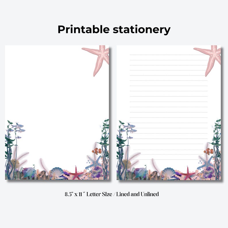 Sea Life Stationery: Printable Writing Paper & Envelope (digital ...