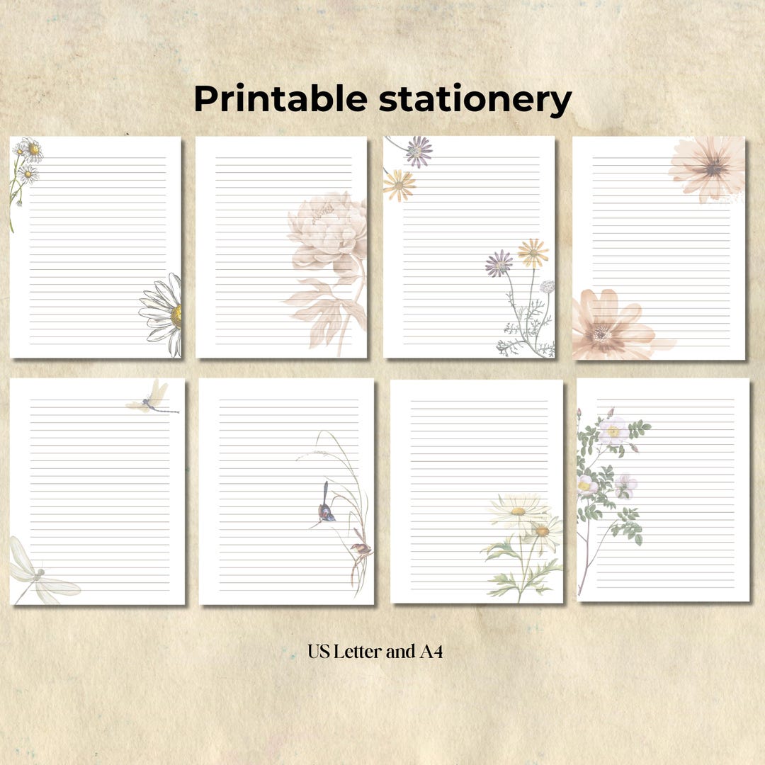 Vintage Botanical Writing Paper, Floral Stationery Bundle (digital ...
