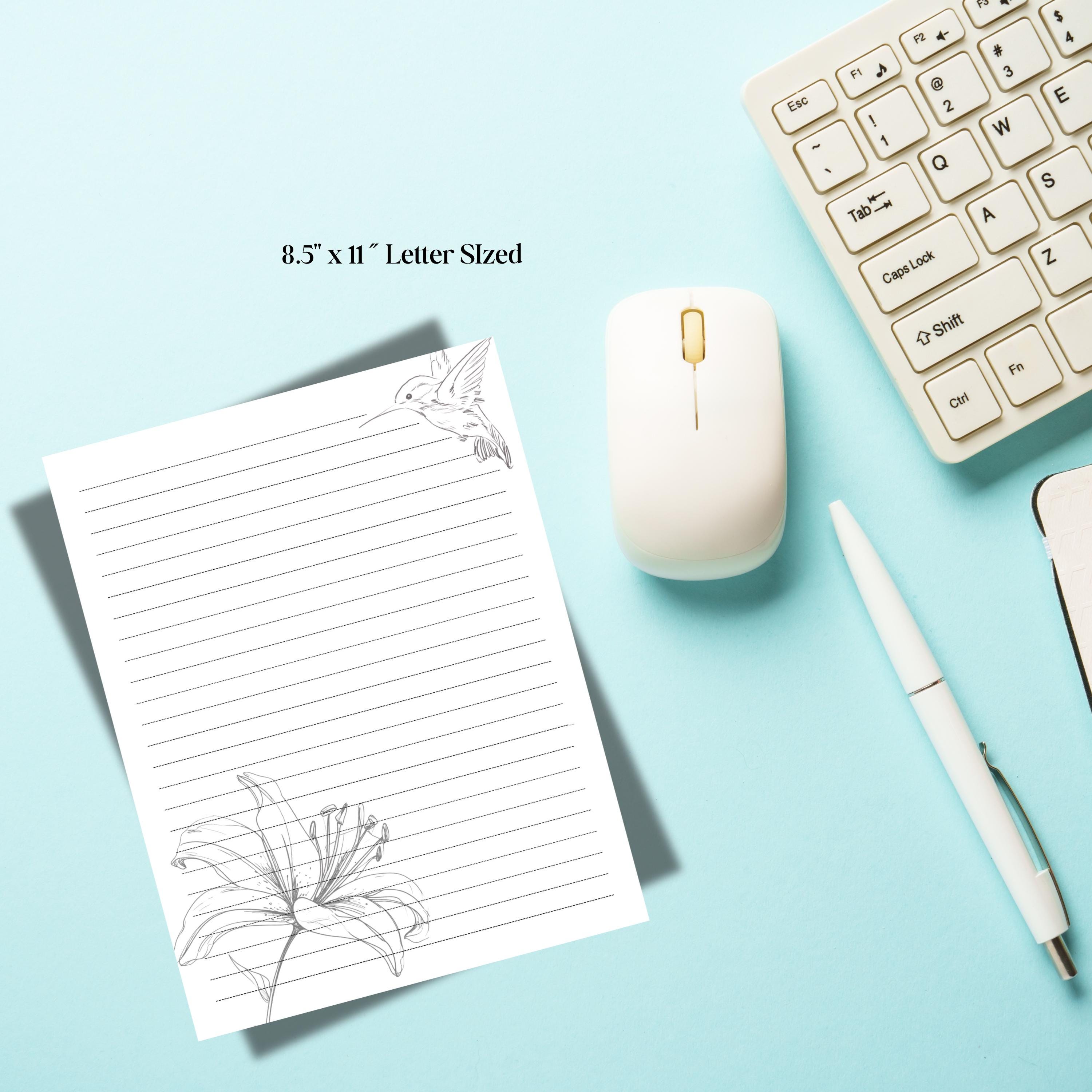 Floral Lined Writing Paper - Spring Flower Black and White Stationery ...