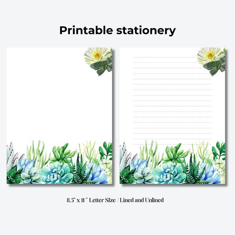 Botanical Succulent Stationery: Printable Letter Writing Paper (digital ...
