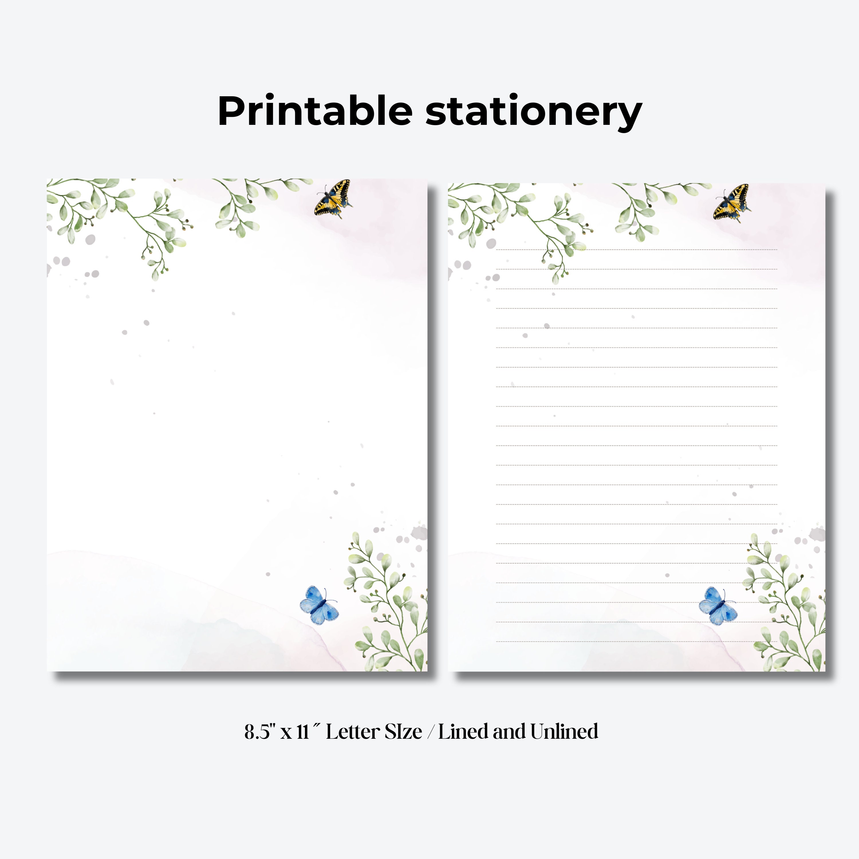Butterfly Printable Letter Paper, Writing Paper Printable, Line Sheet ...