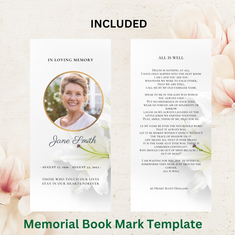 Funeral Program Template, Minimal and Elegant Memorial Program ...