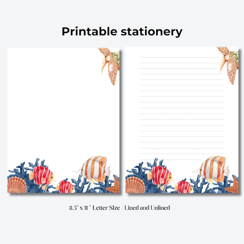 Sea Life Stationery: Printable Writing Paper & Envelope (digital ...