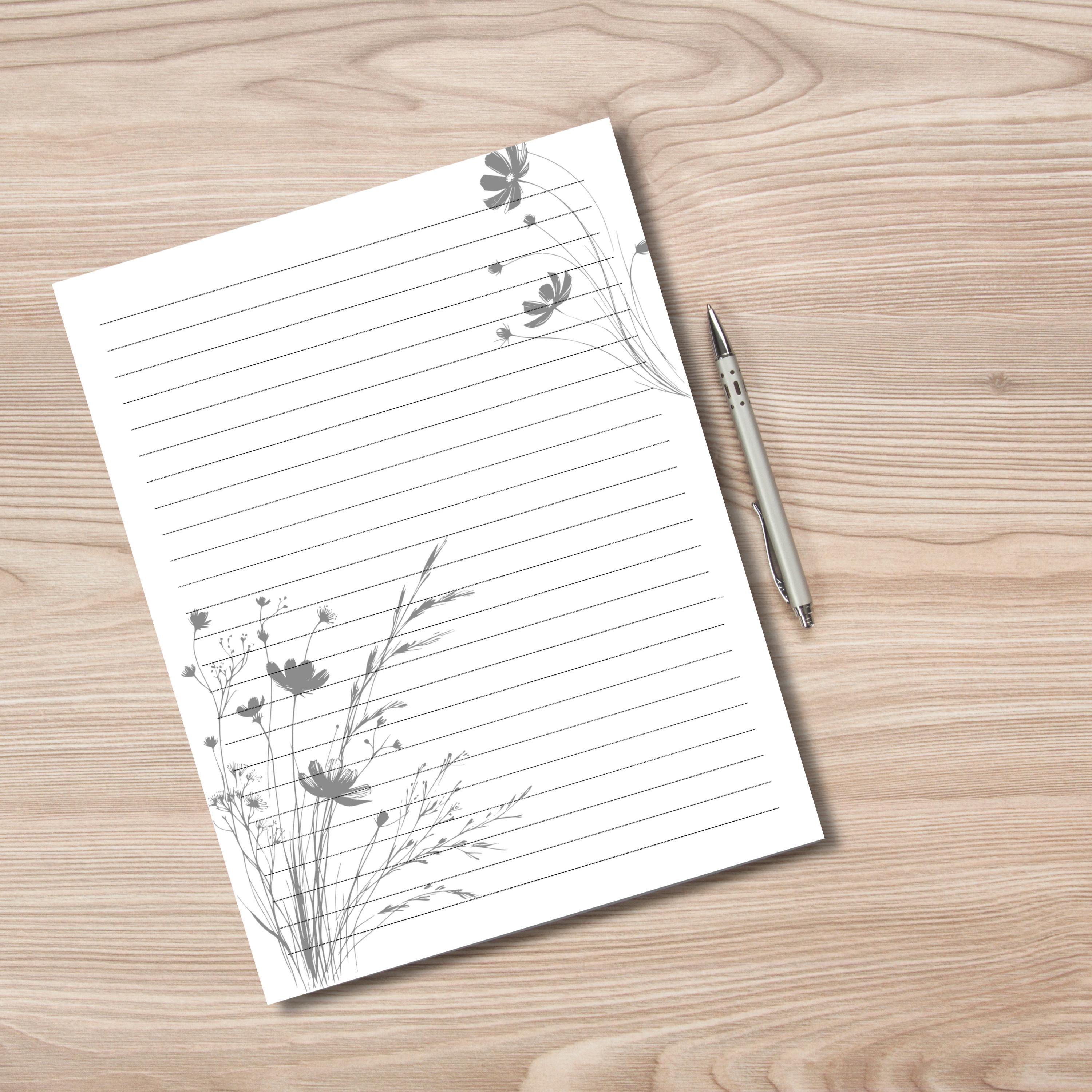Floral Lined Writing Paper - Spring Flower Black and White Stationery ...