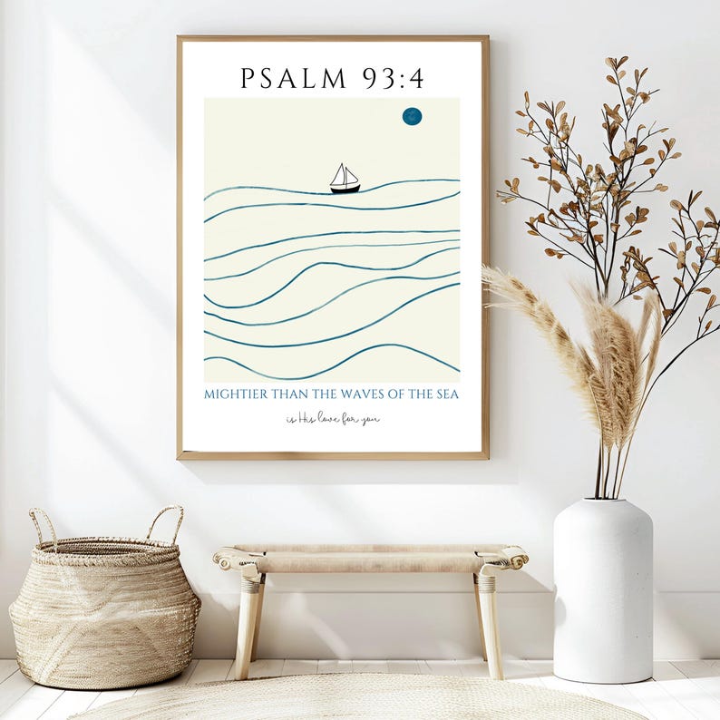 Psalm 93 4, Bible Scripture Art, Mightier Than the Waves Printable, Minimalist Wall Art, Ocean ...