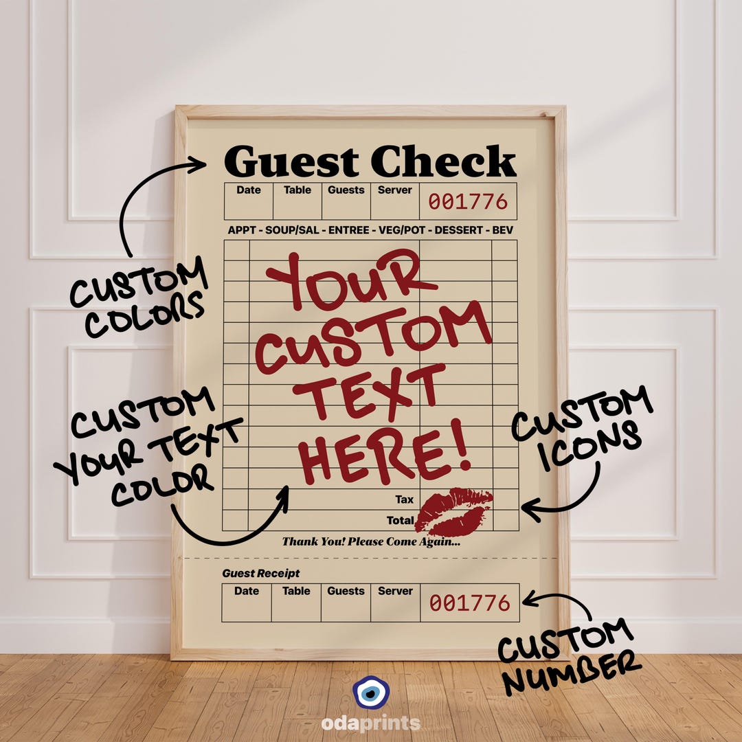 Custom Guest Check Art Print Personalized Quote Sign for Home Trendy ...