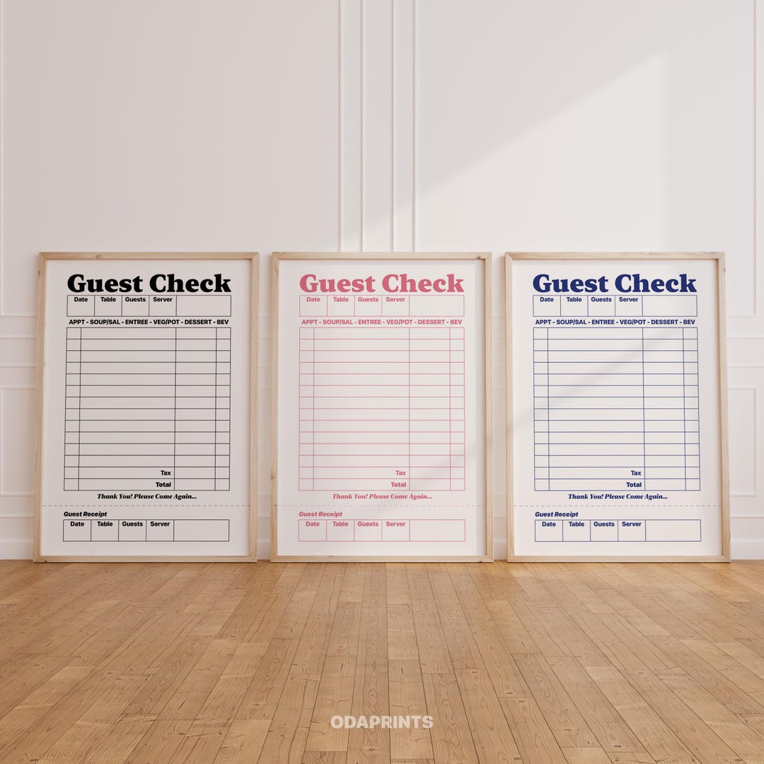 Set of 3 | Blank Guest Check Prints Sweet Pink Color Wall Art Aesthetic ...