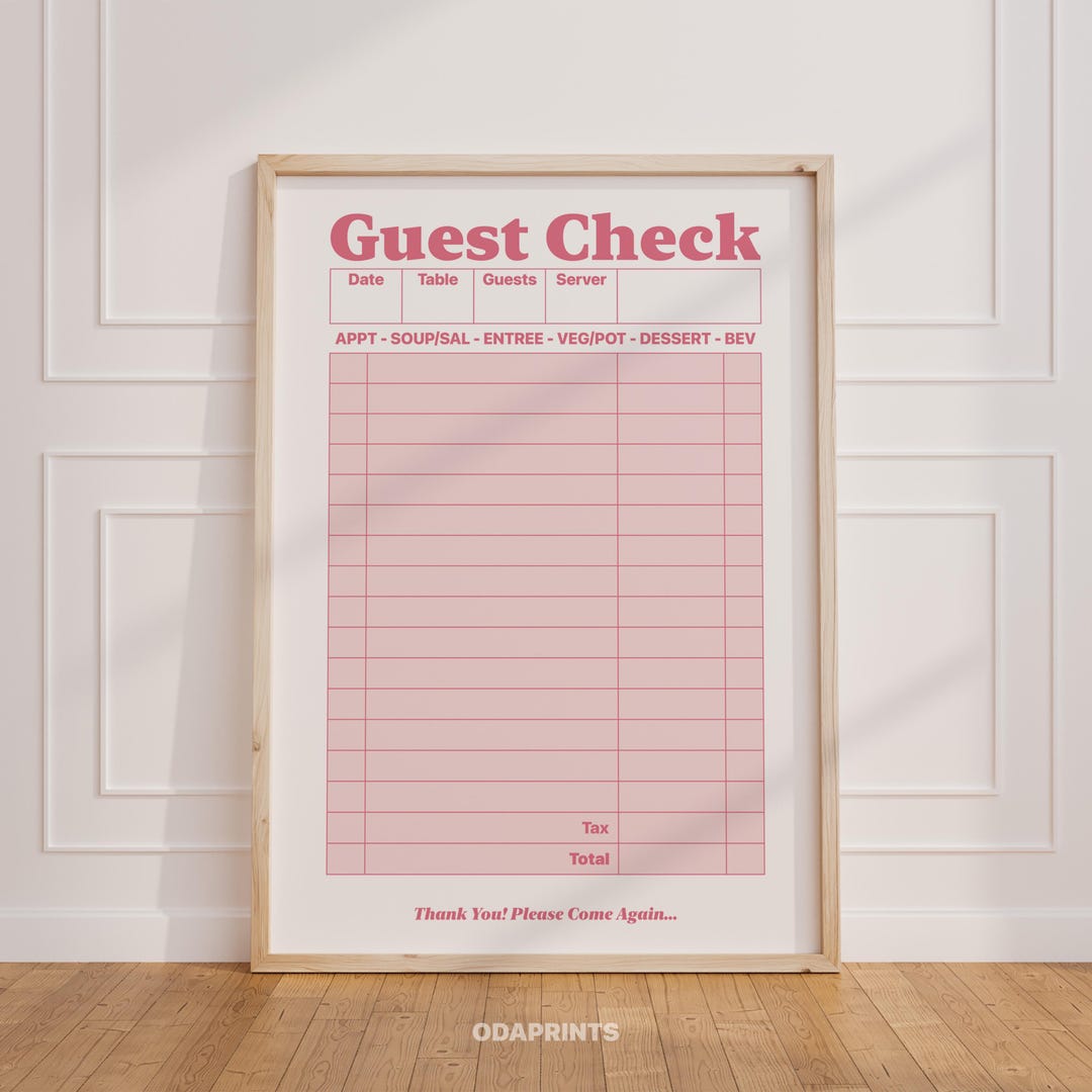 Blank Sweet Pink Guest Check Print, Girl Room Wall Art, Cozy Apartment ...