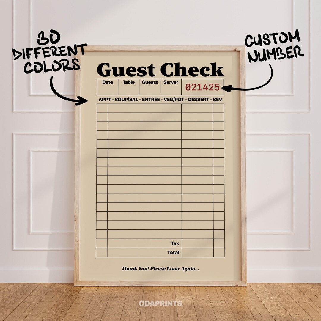 Custom Blank Guest Check Wall Art, Printable Customized Gift Idea ...