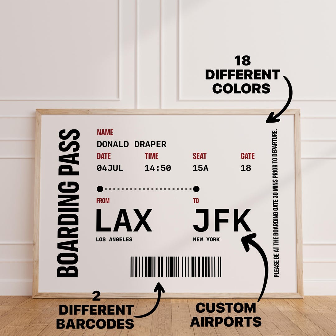 Custom Boarding Pass Print: Personalized Travel Wall Art • Horizontal ...