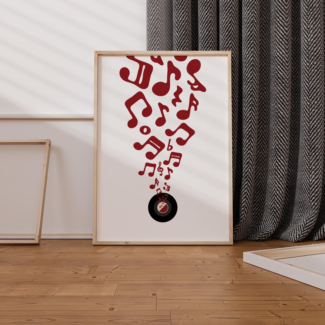 Retro Music Notes Print: Mid-century Vinyl Turntable Wall Art (digital ...
