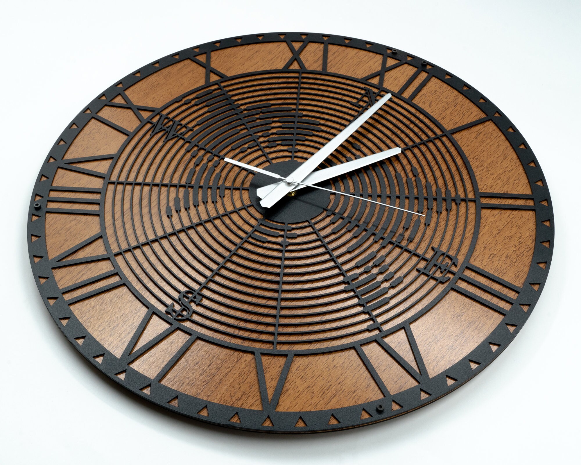 Wooden World Map Wall Clock, Wooden Compass Wall Clock, Large Wall ...