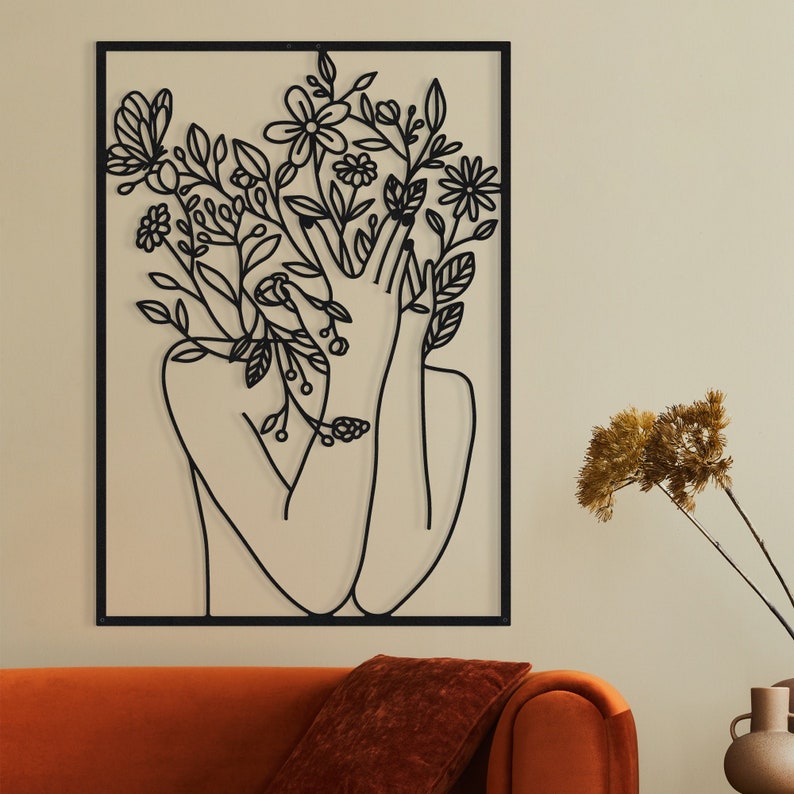 Flower Woman Metal Wall Art: Modern Line Art Decor - Etsy