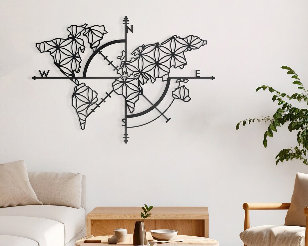 World Map Metallic Wall Art, World Map Wall Art, Map of the World ...