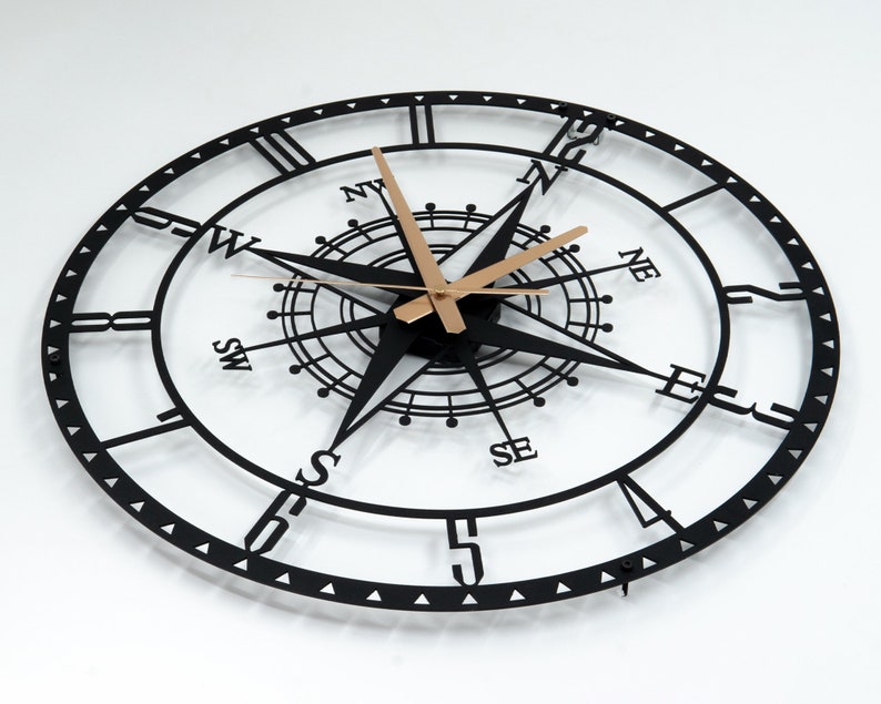 Numeric Metal Compass Wall Clock, Metal Compass Sign, Large Size Wall ...