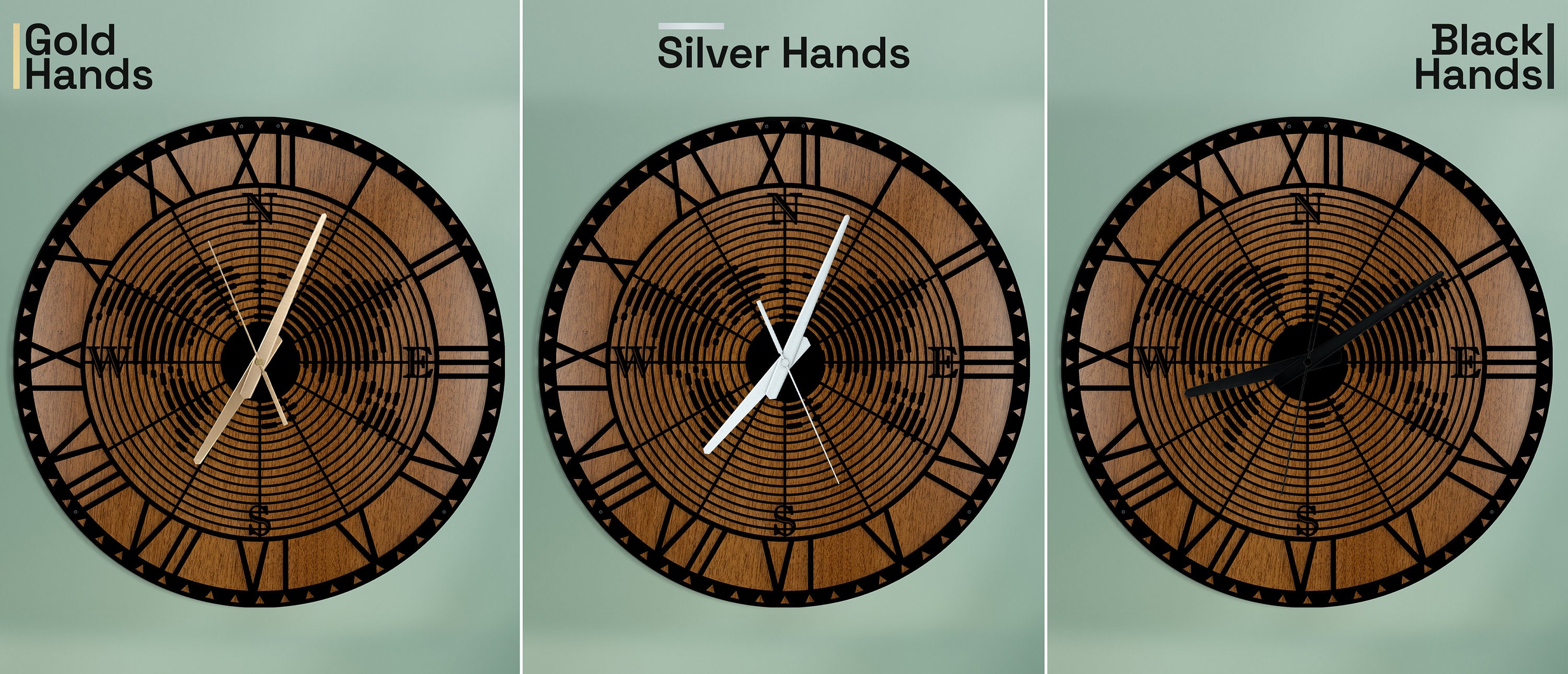 Wooden World Map Wall Clock, Wooden Compass Wall Clock, Large Wall ...