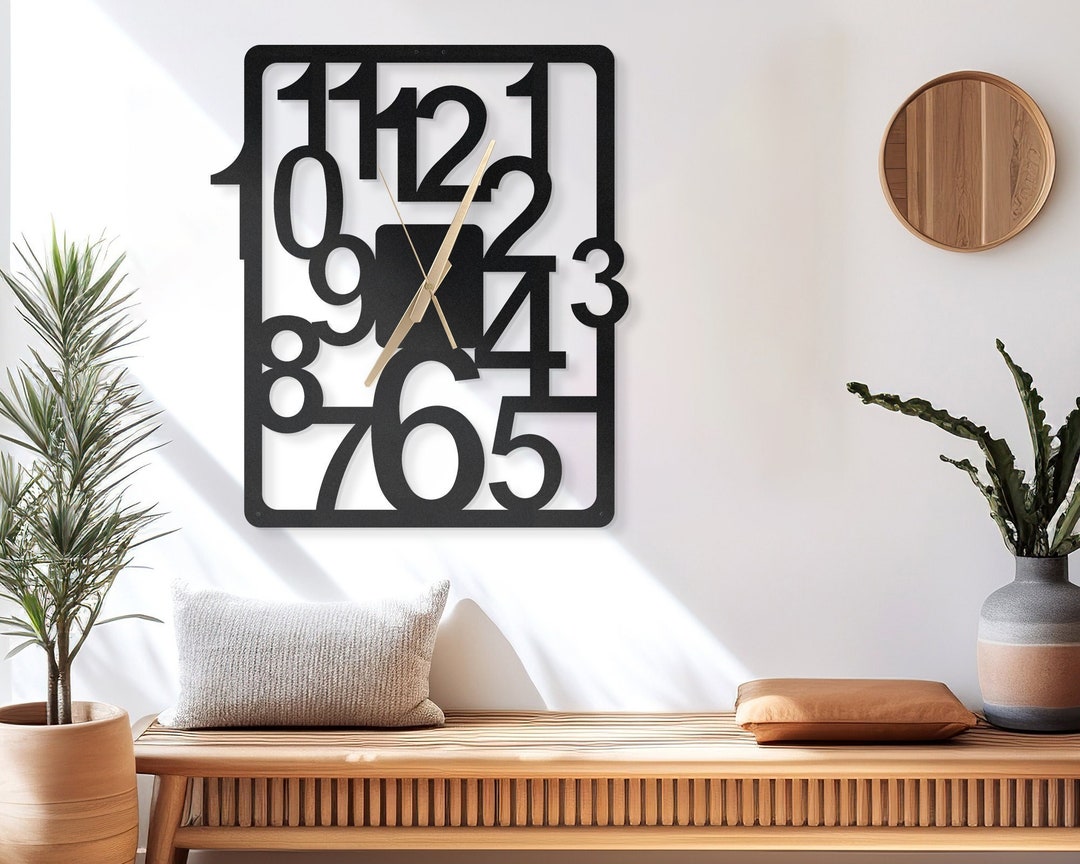 Asymmetric Metal Wall Clock With Numerals, Vertical Numeric Wall Clock ...