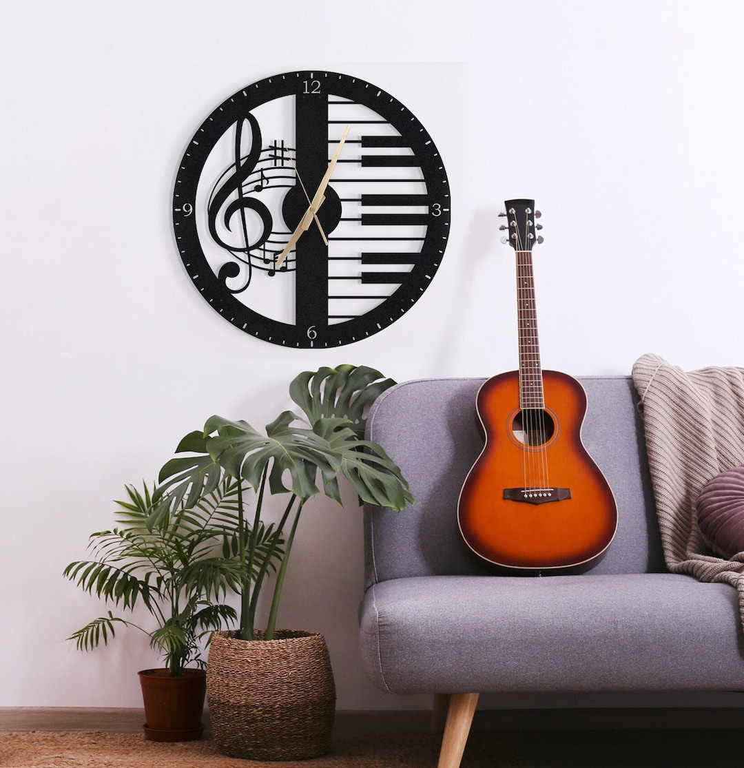 Musical Notes and Piano Keys Wall Clock, Musical Note Sign, Piano Wall ...
