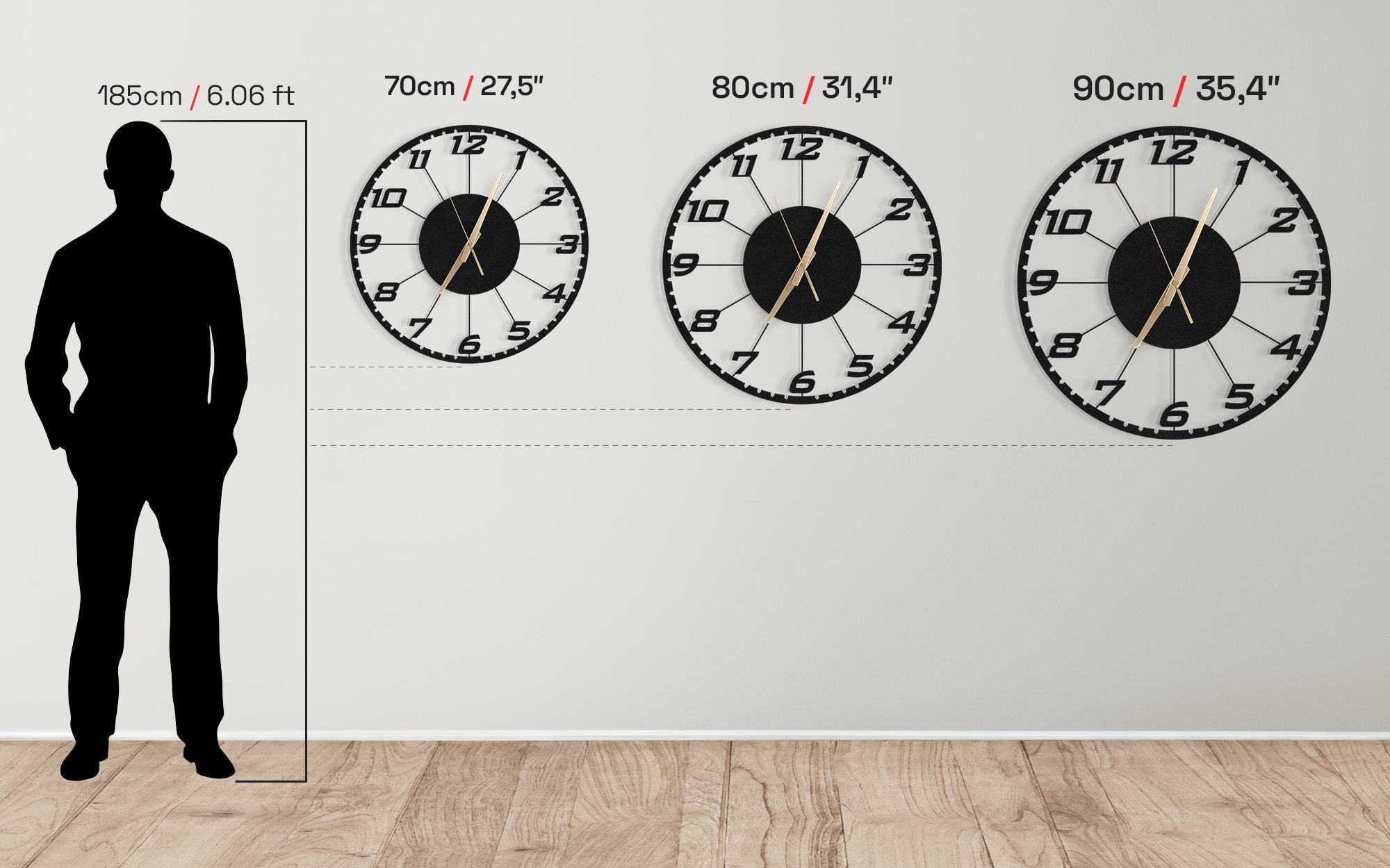 Numeric Simple Wall Clock With Hand Color Option, Large Wall Clock ...